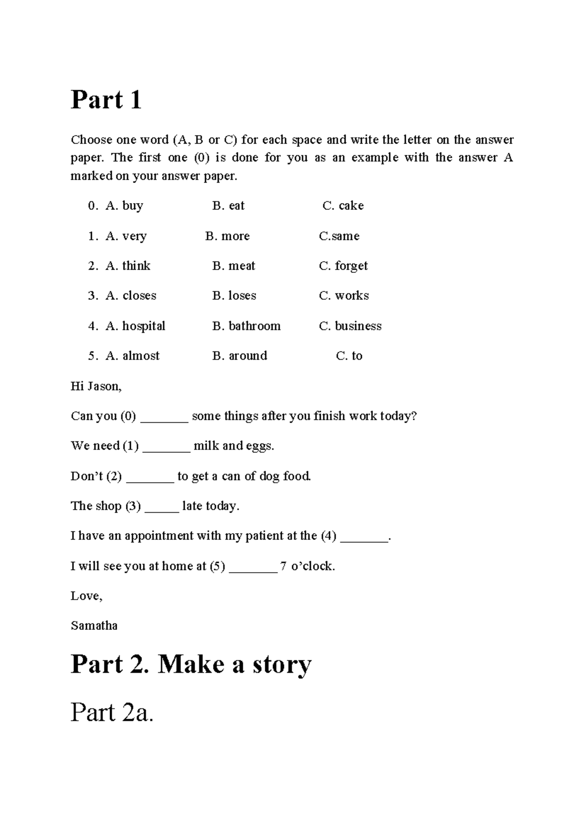 Aptis Reading TEST 5 + KEY - Part 1 Choose one word (A, B or C) for ...