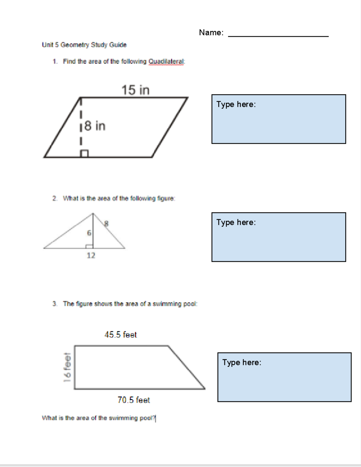 Unit 7 Geometry Study Guide 2023 - Type here: Type here: Name ...