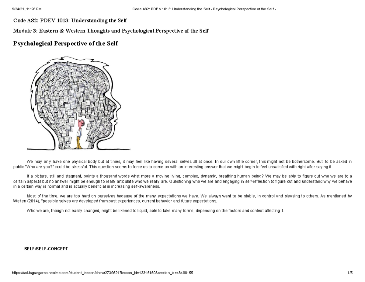 Module 3 The Self in Western and Eastern Thoughts Psychological ...