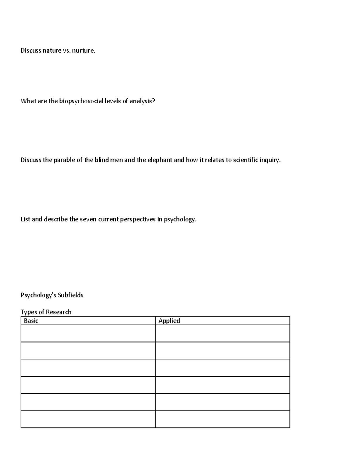 Intro to Psychology Chapter 1 Guided Notes-1 - PSY 1013 - Discuss ...