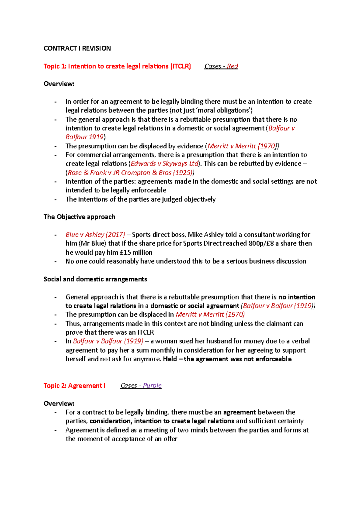 Contract I Revision - LAW1027 - Surrey - Studocu