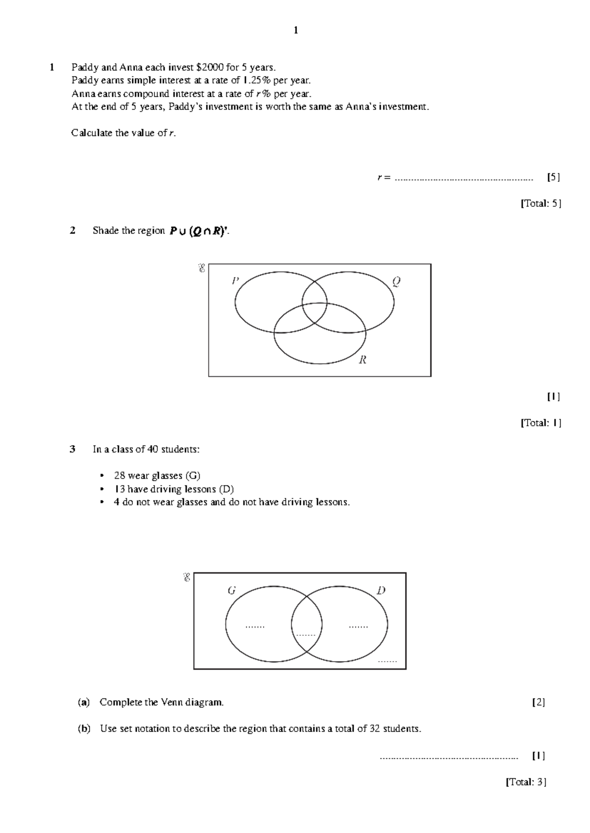 My Test - IGCSE Exam Questions - Paddy and Anna each invest $2000 for 5 ...