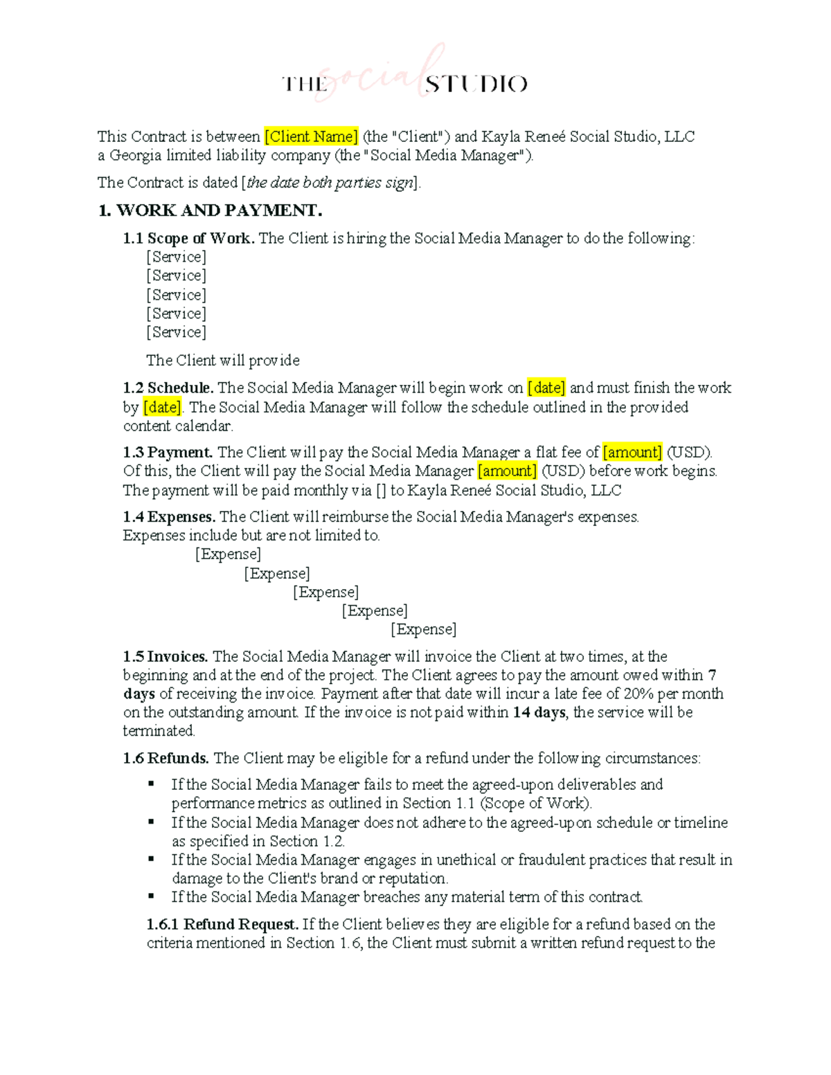SMM Contract - This Contract is between [Client Name] (the "Client ...