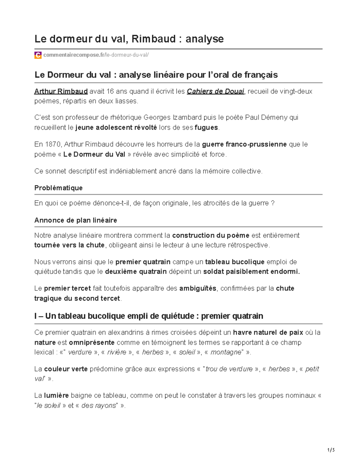 Commentairecompose.fr-Le dormeur du val Rimbaud analyse - Le dormeur du ...
