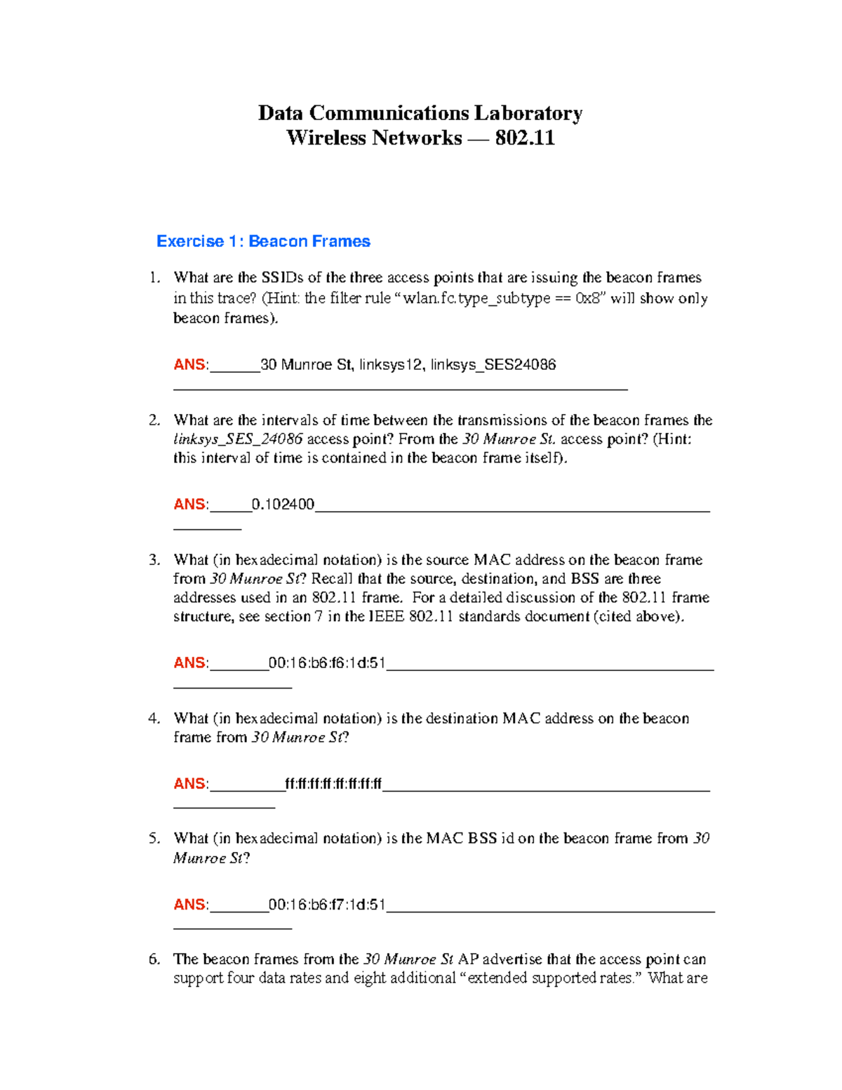 Practical Wi Fi Documentation Template Data Communications Laboratory Wireless Networks