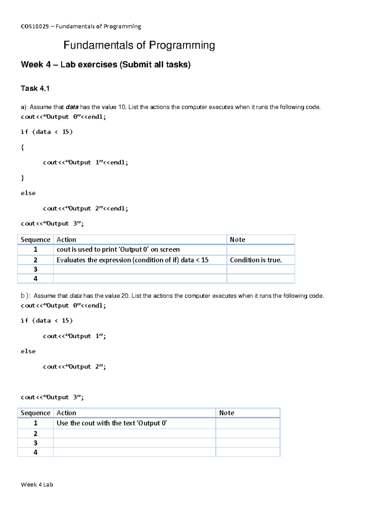 COS10029 Week4 Lab - Week 4 lab work instructions - Fundamentals of Programming Week 4 – Lab ...
