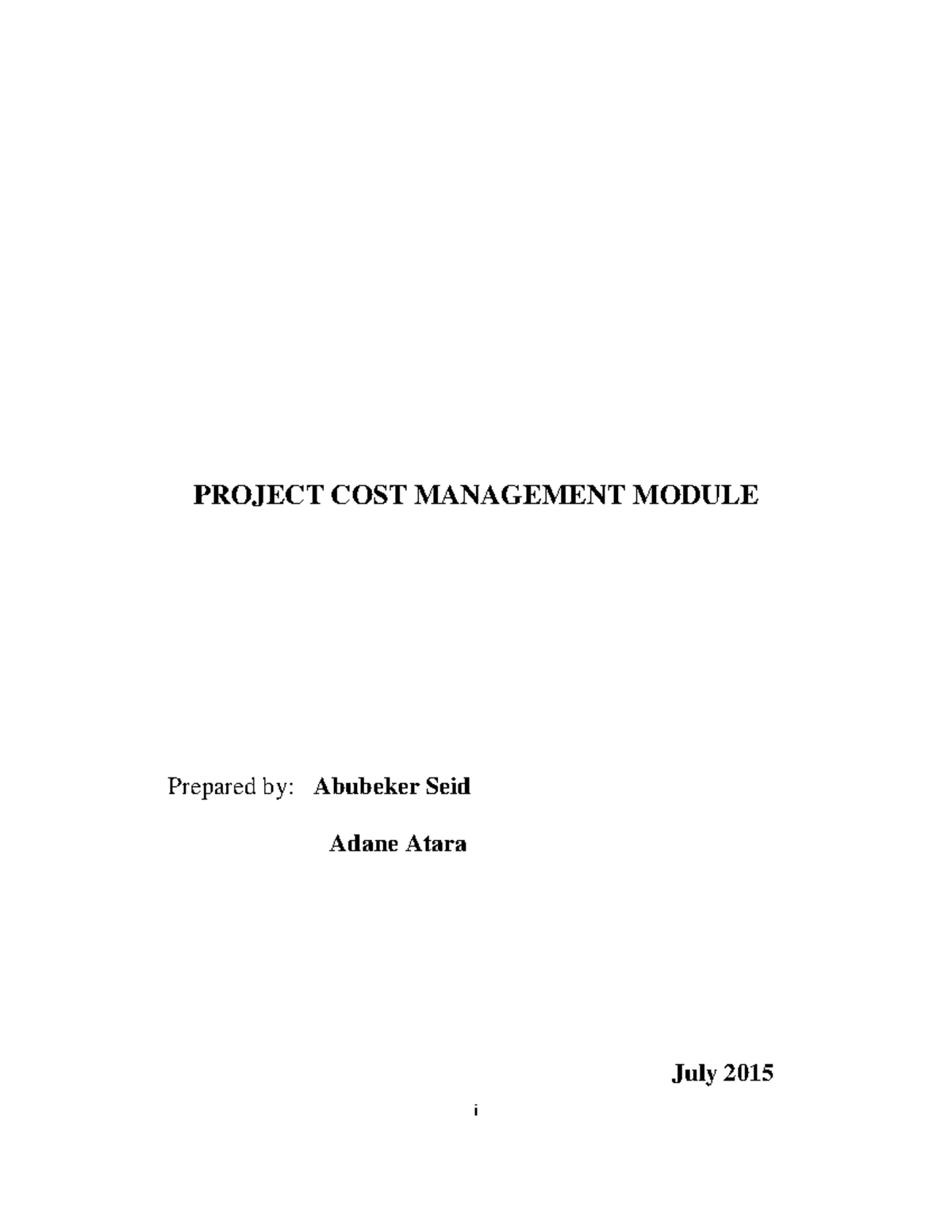 PCM Module final copy - Course Material - i PROJECT COST MANAGEMENT ...