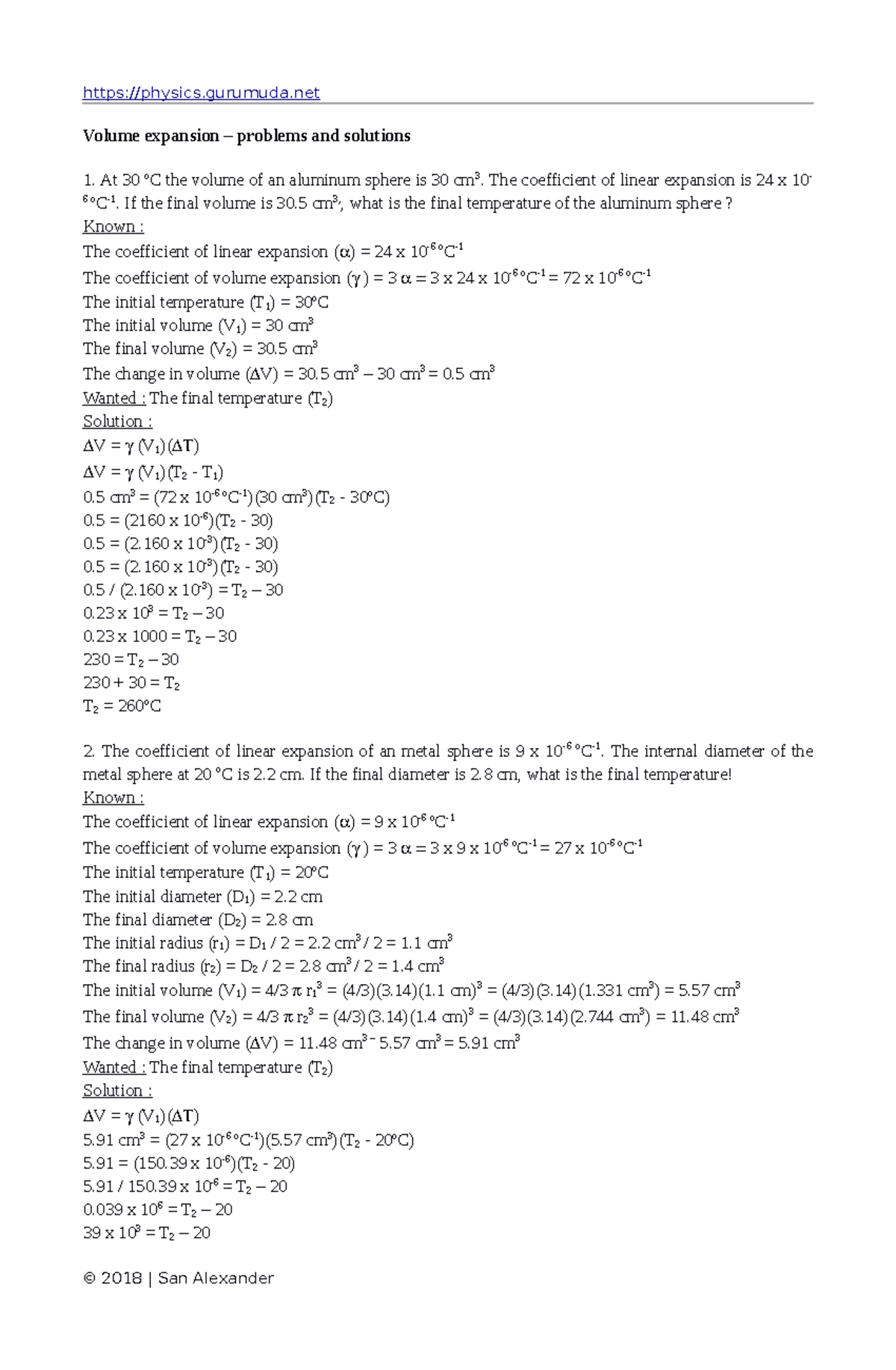 5 Volume Expansion Problems And Solutions Physics gurumuda Volume