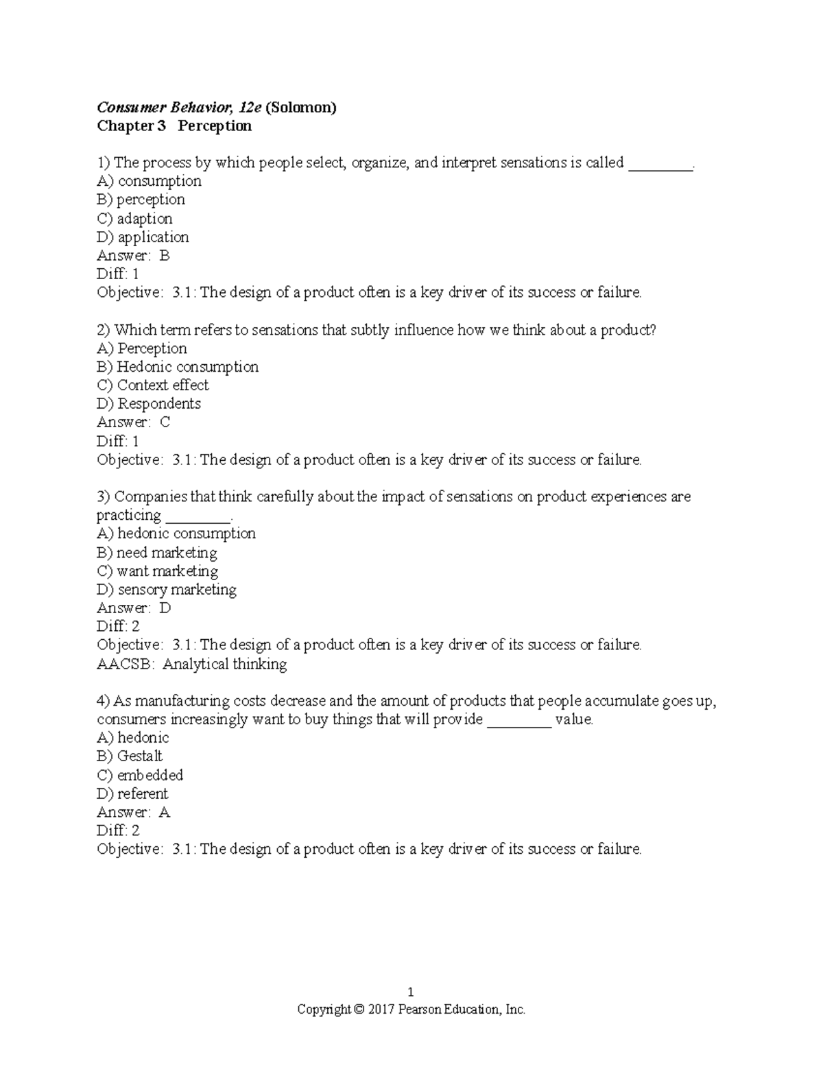 Chapter 3 - test - Consumer Behavior, 12e (Solomon) Chapter 3 ...