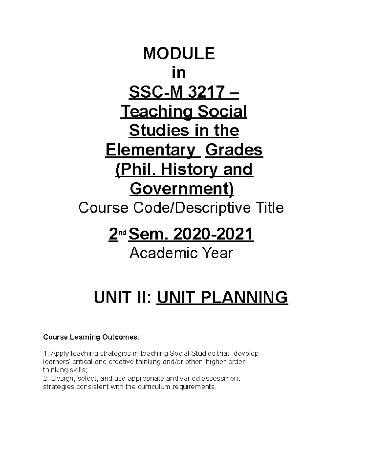 Lesson 7 Developing Lesson Plans For Social Studies MODULE In SSC M