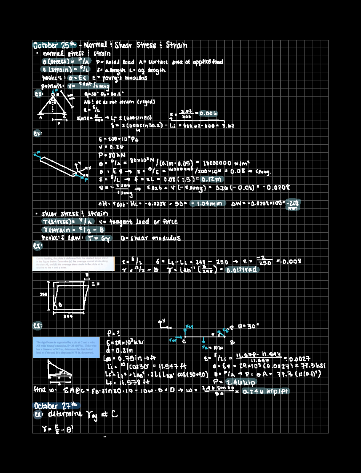 Lecture Notes Unit 3 - October25th Normal Shear stress strain ...