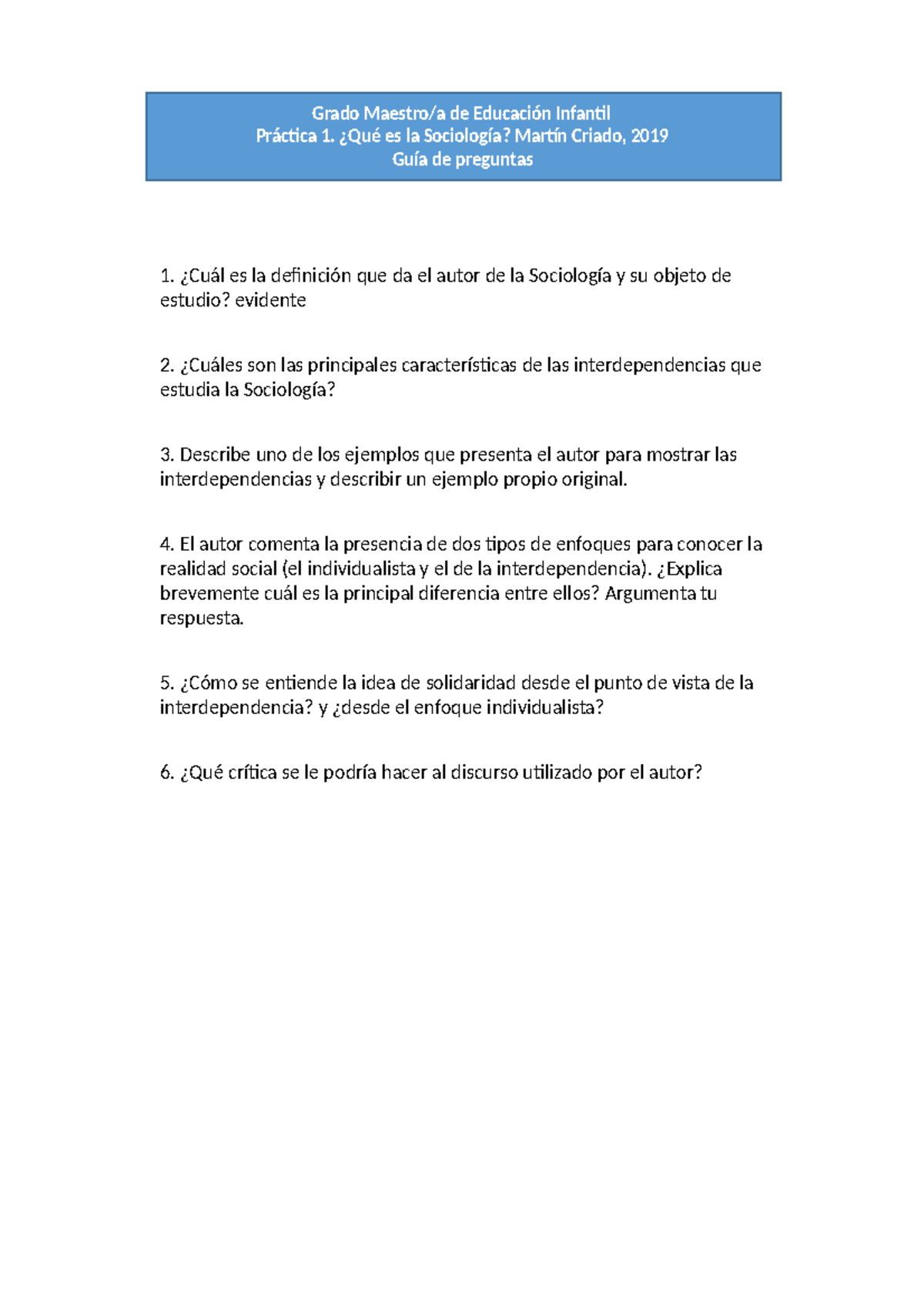 Guía de preguntas M.Criado-2019 - ¿Cuál es la definición que da el ...