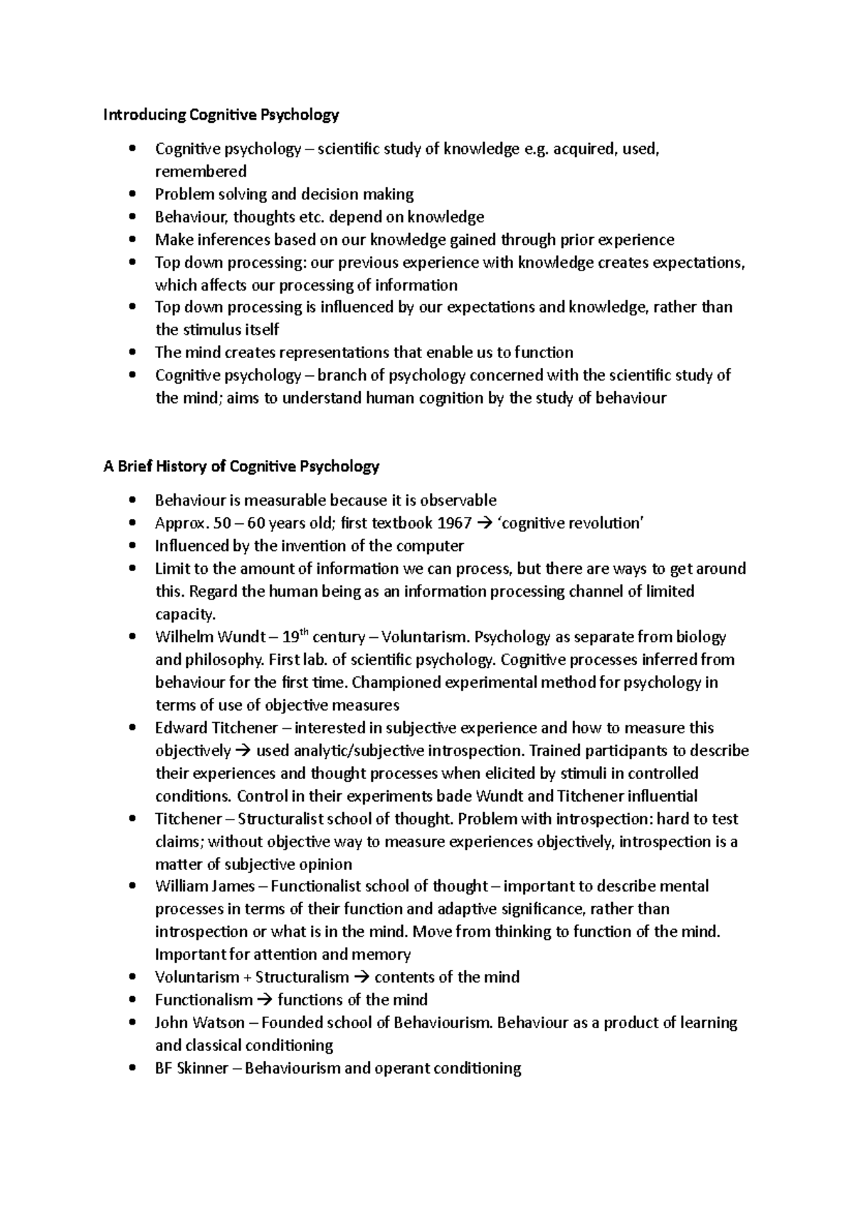 Week 2 Intro Tutorial Notes - Introducing Cognitive Psychology ...