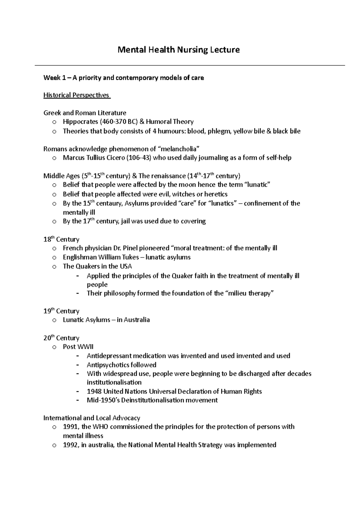 MH lec - lecture notes - Mental Health Nursing Lecture Week 1 – A ...