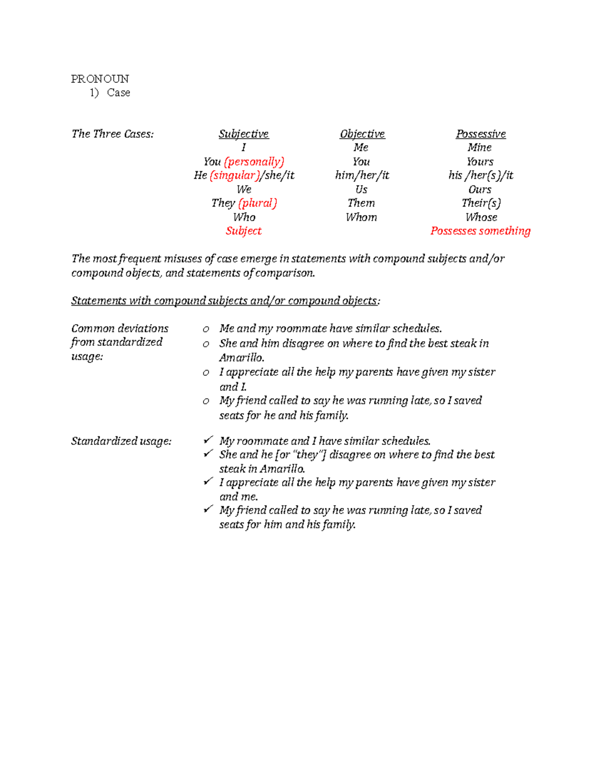 Grammar Notes 11-2 - Explaining - PRONOUN Case The Three Cases ...