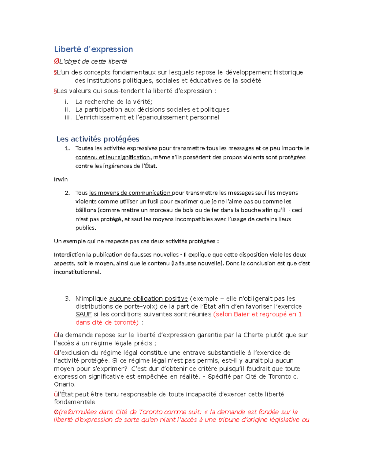 Liberté d'expression - Liberté d’expression ØL’objet de cette liberté §L’un des concepts - Studocu