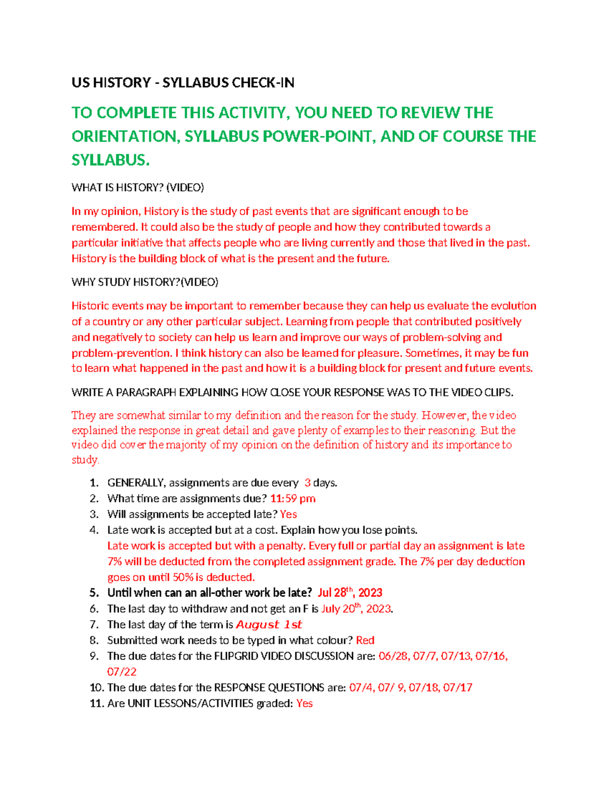 US History- completed - mm , - US HISTORY - SYLLABUS CHECK-IN TO ...