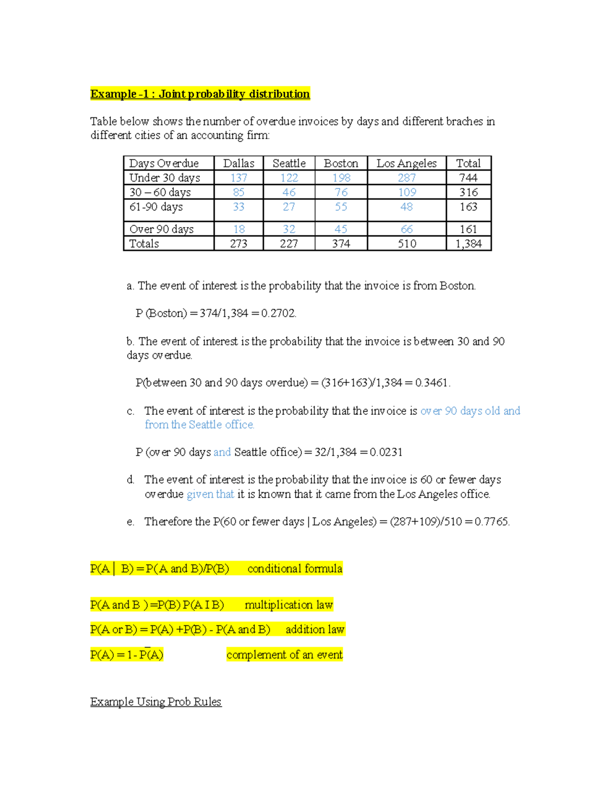 #2 Exapmles Probs - examples related to chapter 1 through 7, provided by professor - Example -1 ...