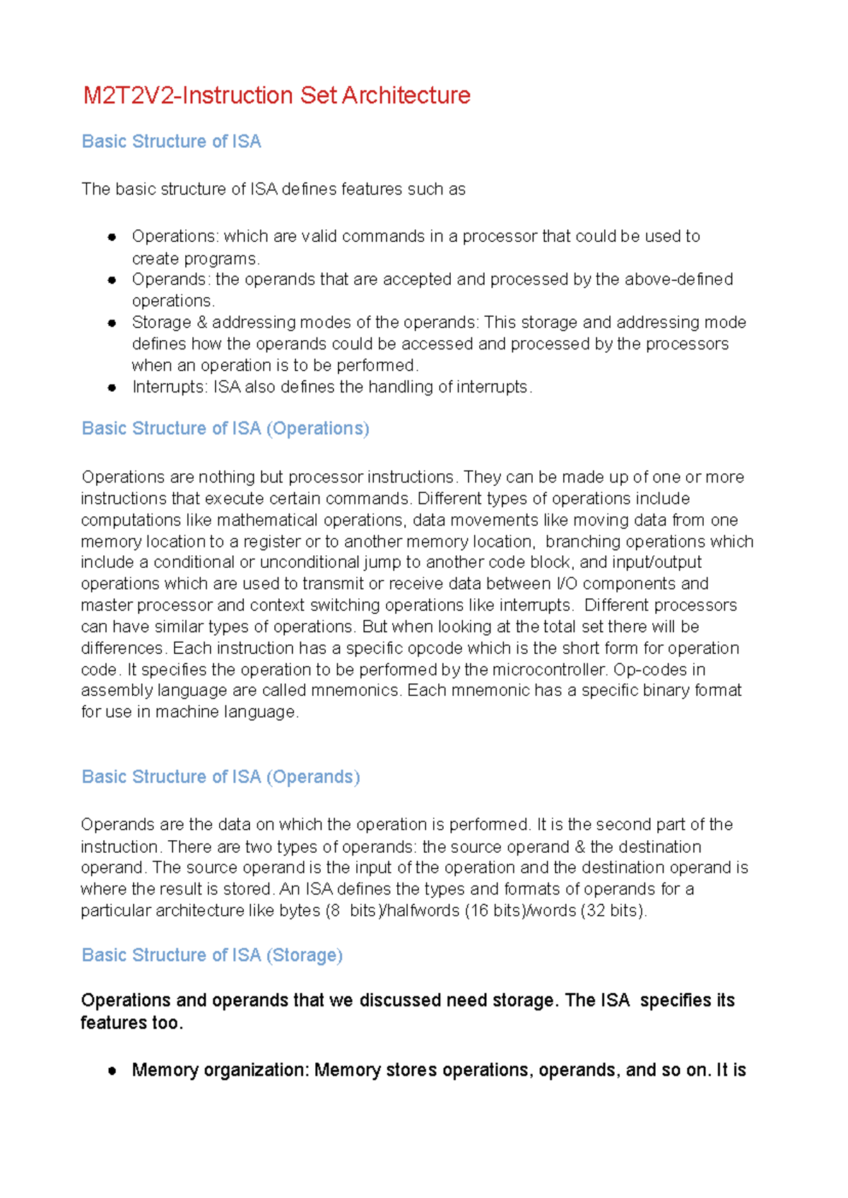 Instruction Set Architecture - M2T2V2-Instruction Set Architecture ...