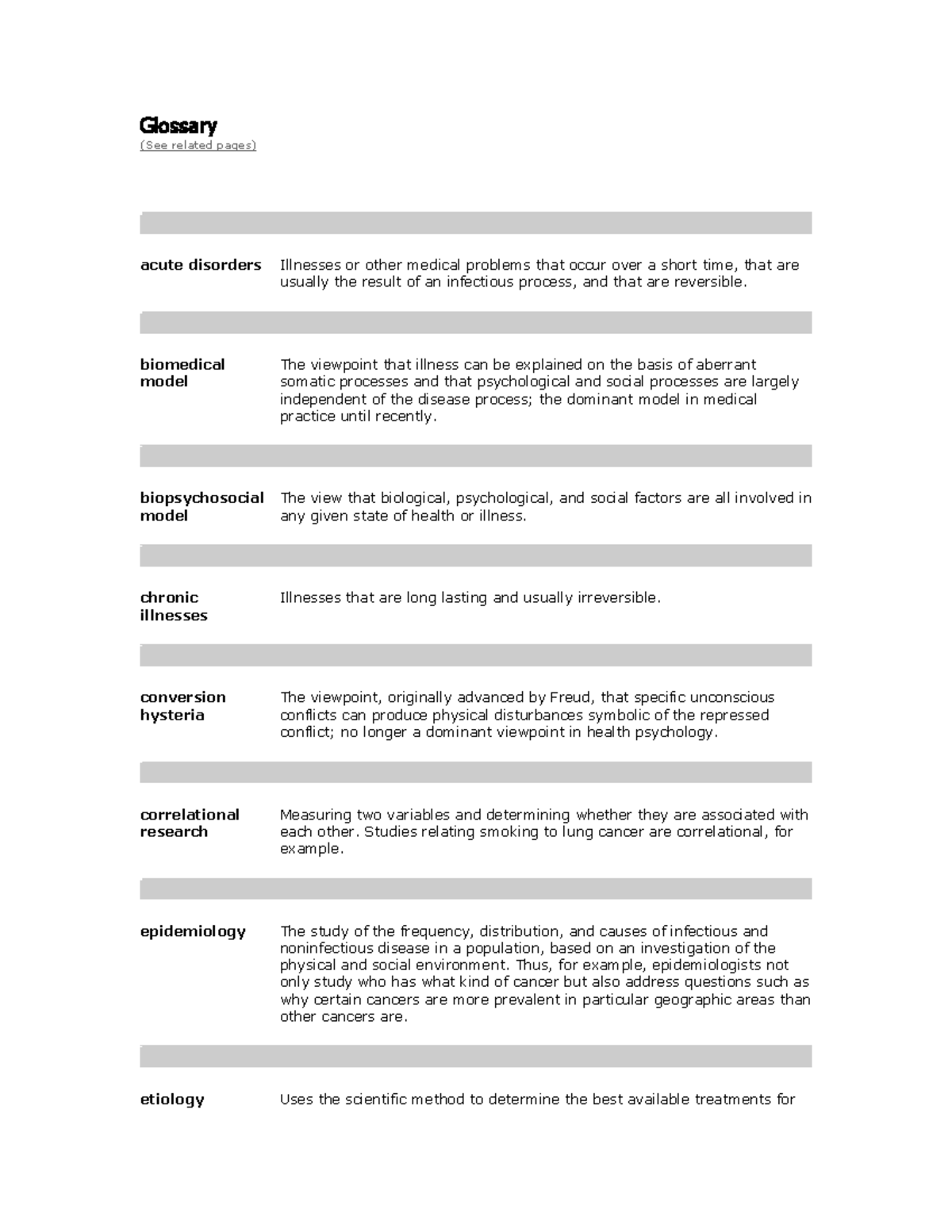 Glossary of terms Ch 1 9e - Glossary (See related pages) acute ...