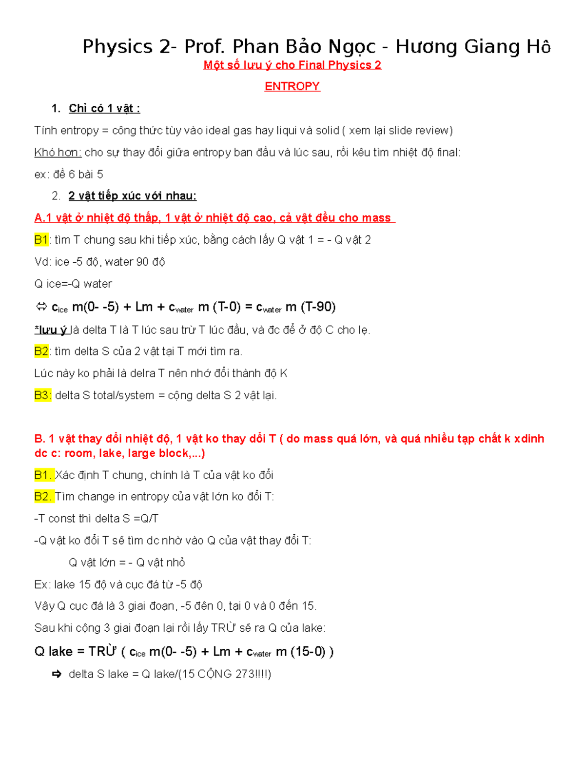 Review Phy2 - Physics 2- Prof. Phan Bảo Ngọc - Hương Giang Hồồ Một số lưu ý cho Final Physics 2 ...