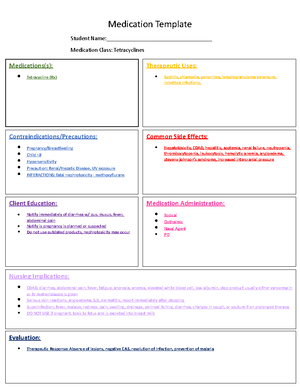Drug - Tricyclic Antidepressants - Medication Template Student - Studocu