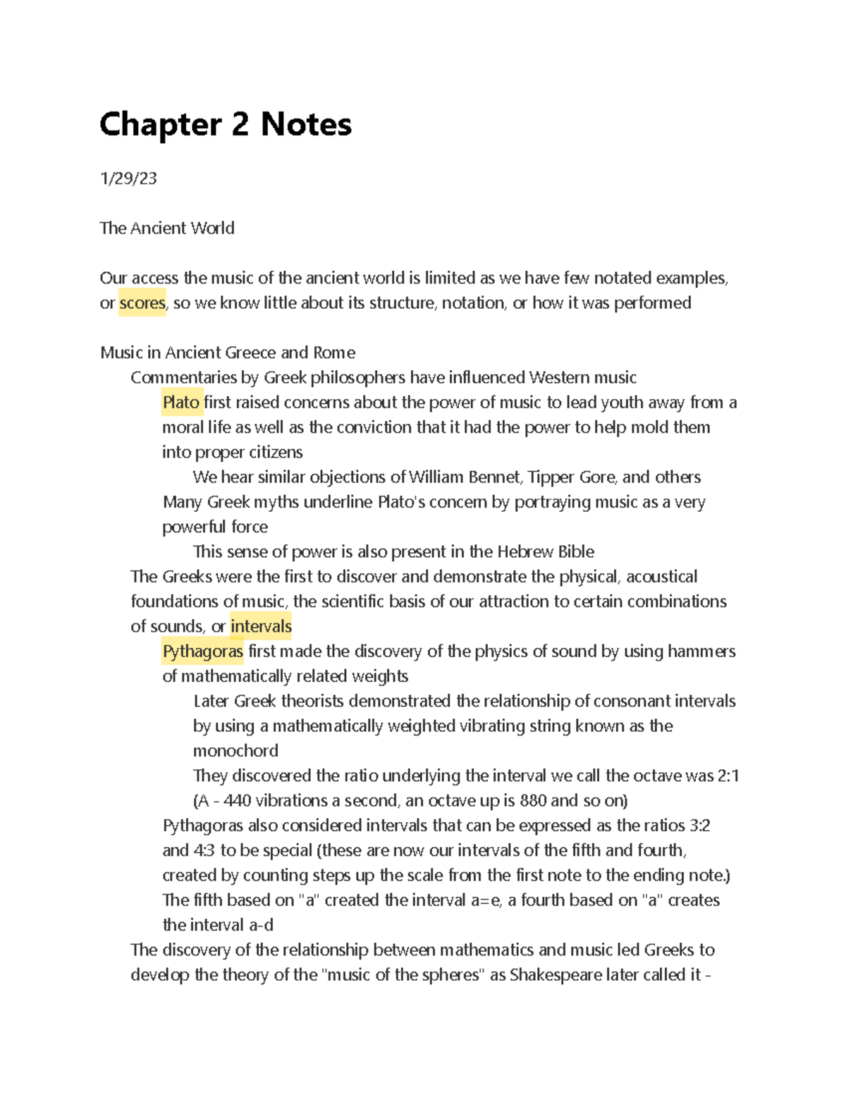 Chapter 2 Notes - Introduction to Music Literature and History 120 ...