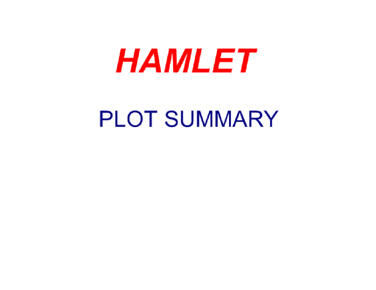 Hamlet-plot - Summary English First Additional Language - EATF4705 ...