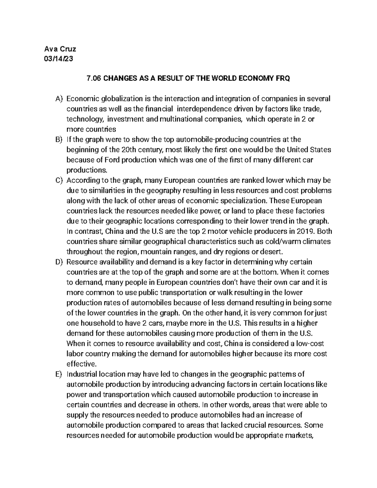 7.06 AP Human Geo - FLVS - Ava Cruz 03/14/ 7 CHANGES AS A RESULT OF THE ...
