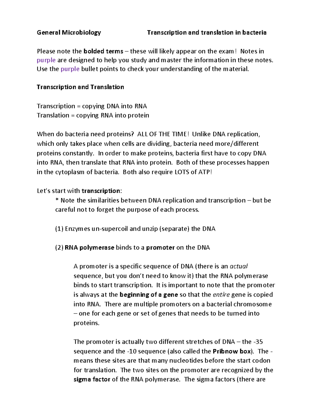 General Microbiology - DNA Translation & Transcription - General ...