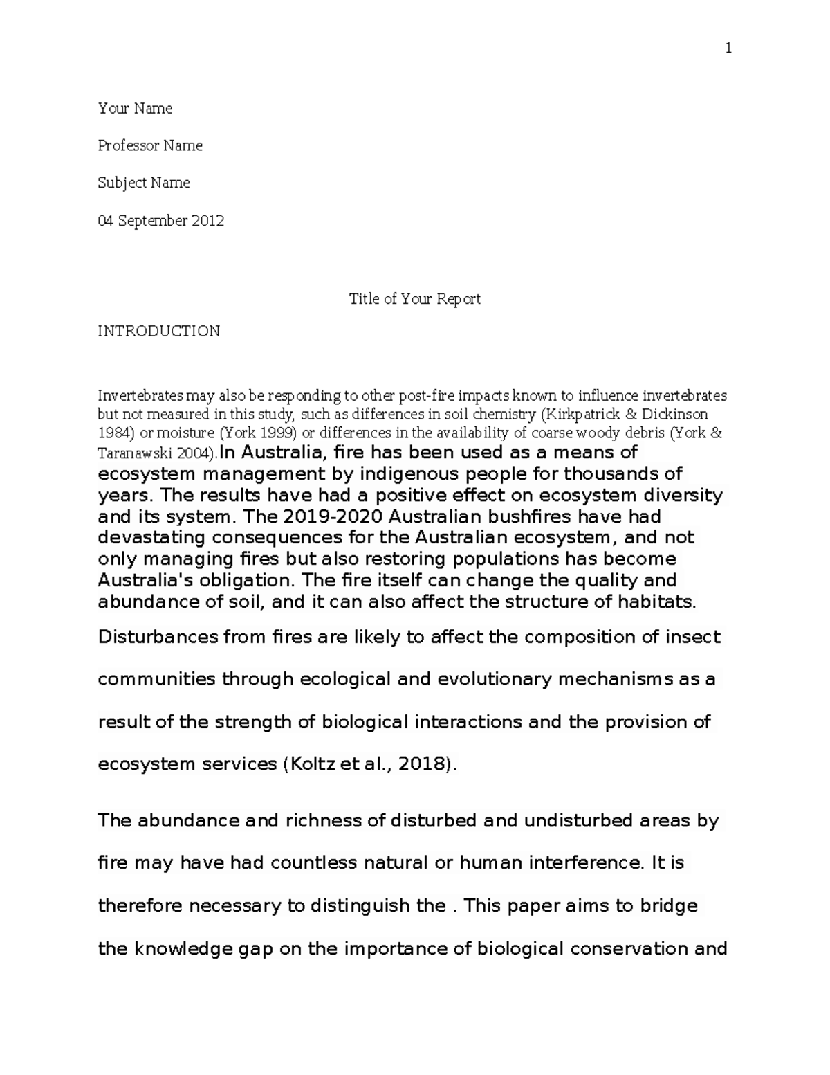 Report - 1 Your Name Professor Name Subject Name 04 September 2012 ...