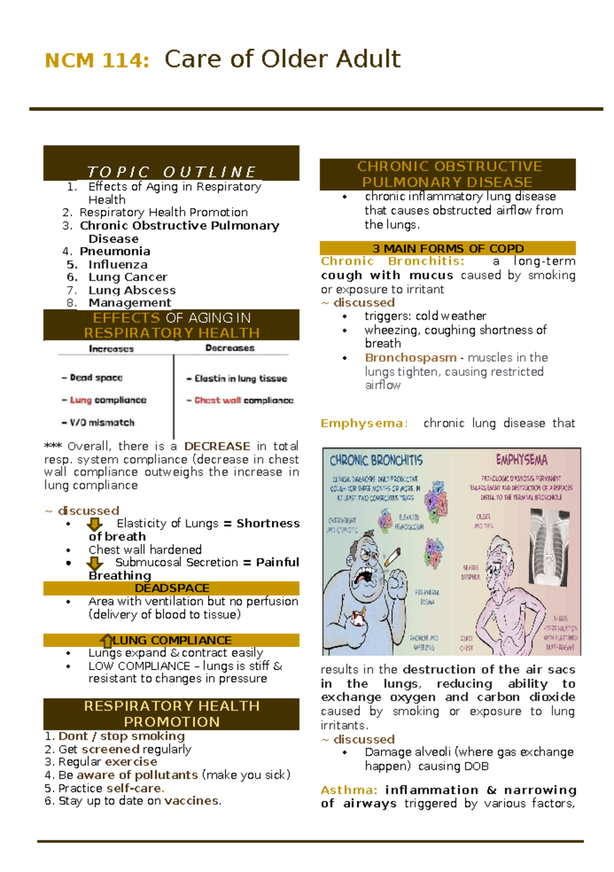 NCM 114 (Report) - Respi & Cardio Disease - T O P I C O U T L I N E 1 ...