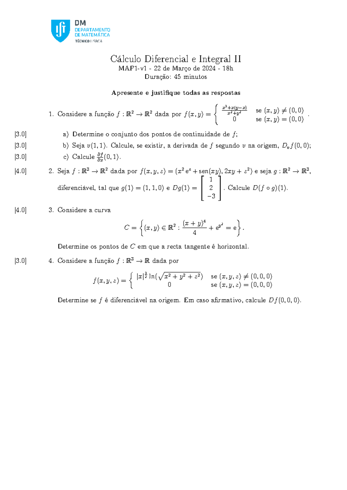 CDI2.22 - Map 1 resolvido - Cálculo Diferencial e Integral II MAP1-v1 ...