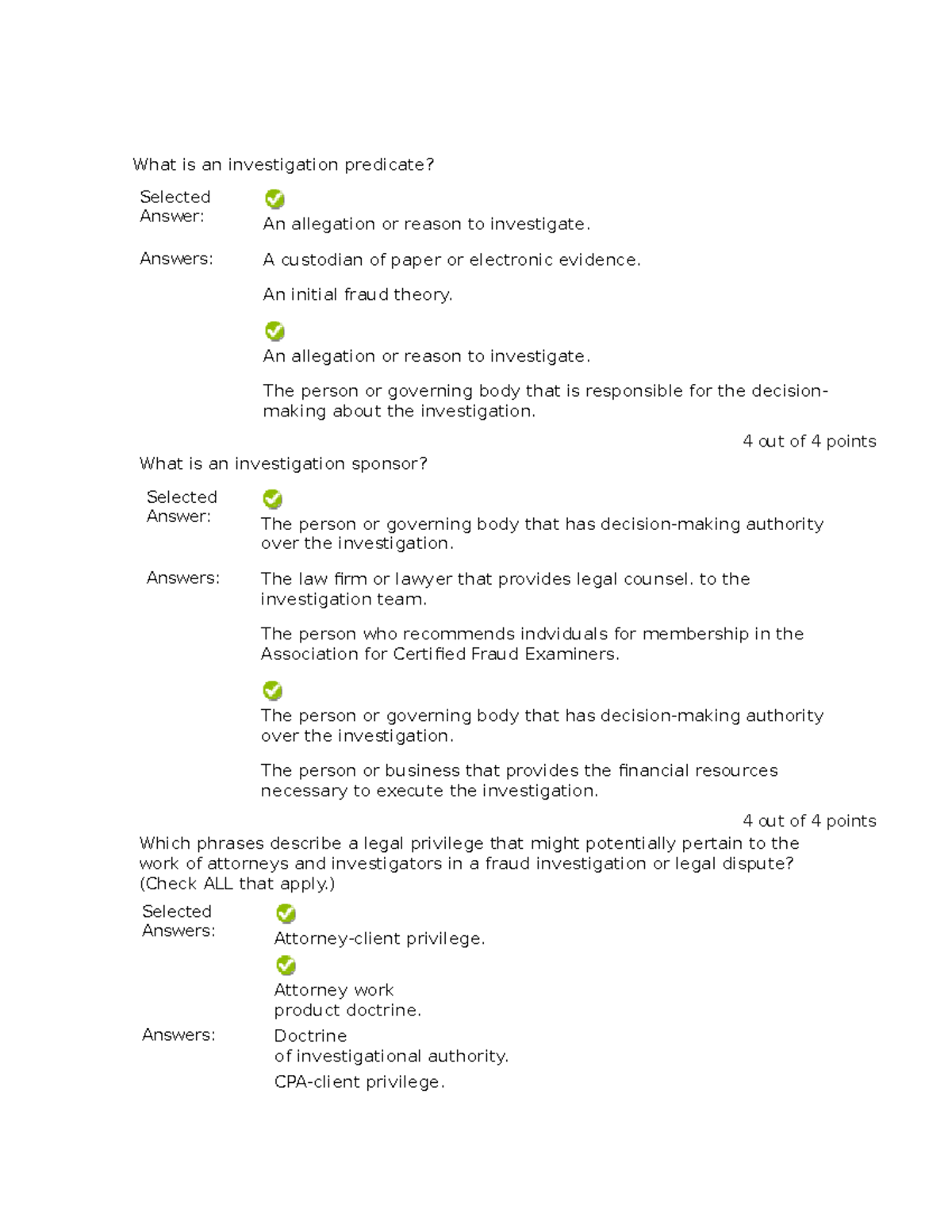 Quiz 13 620 - quiz 13 - What is an investigation predicate? Selected ...