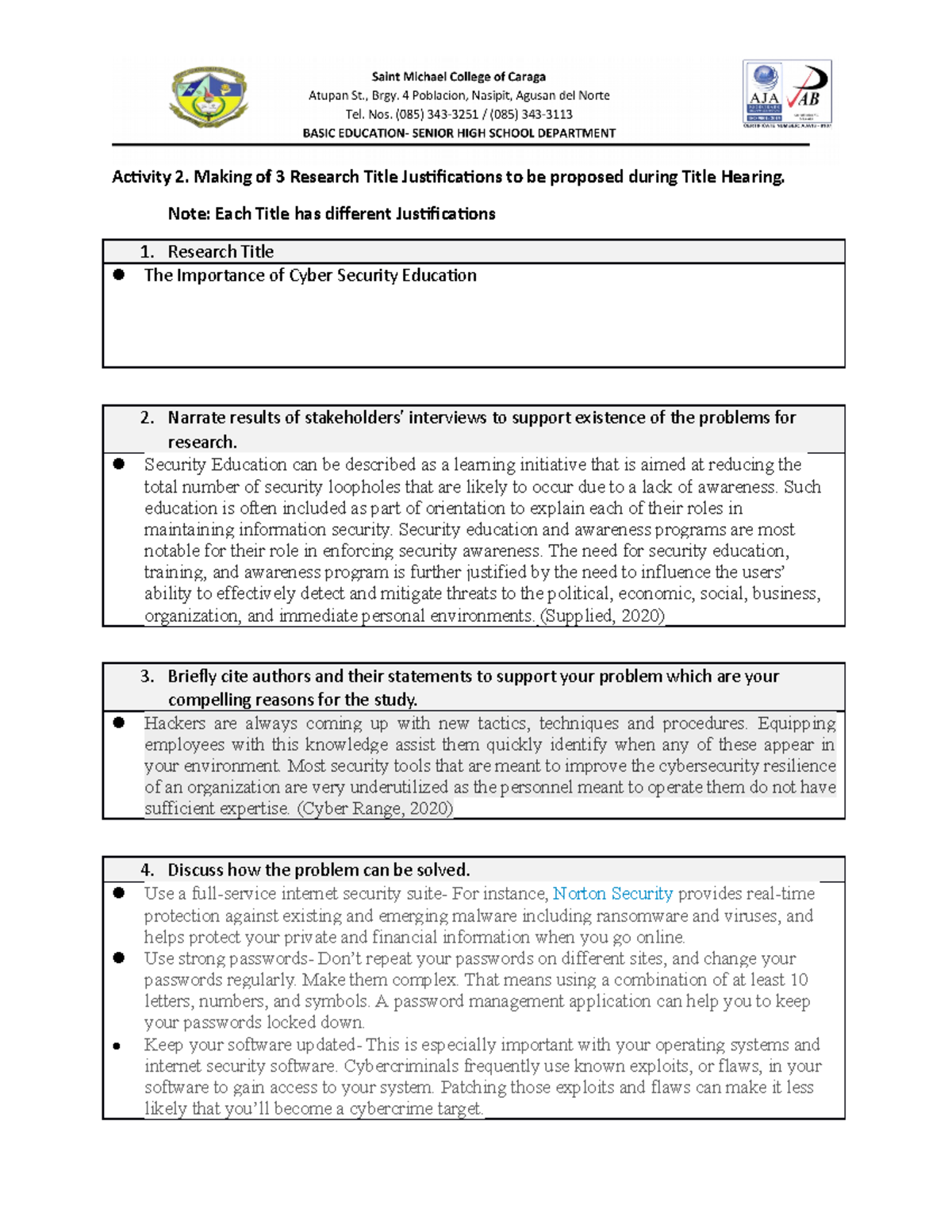 File-12 lecture notes - Activity 2. Making of 3 Research Title ...
