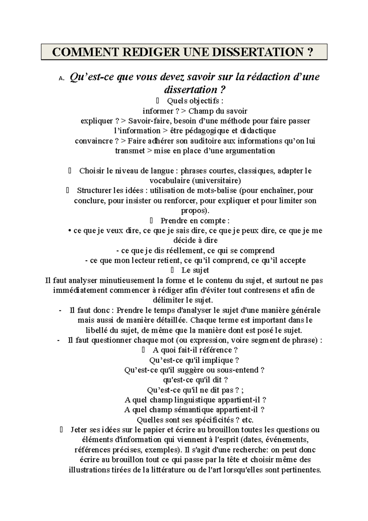 Comment Rediger UNE Dissertation - COMMENT REDIGER UNE DISSERTATION? A ...