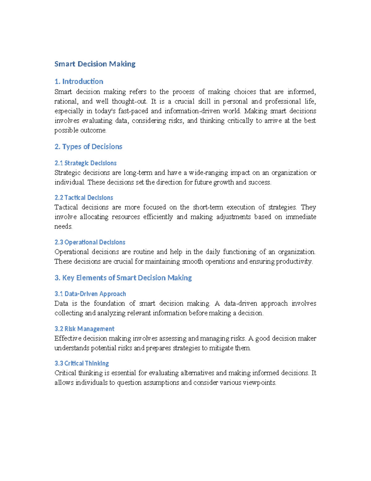 Smart Decision Making - please refer this notes - Smart Decision Making ...