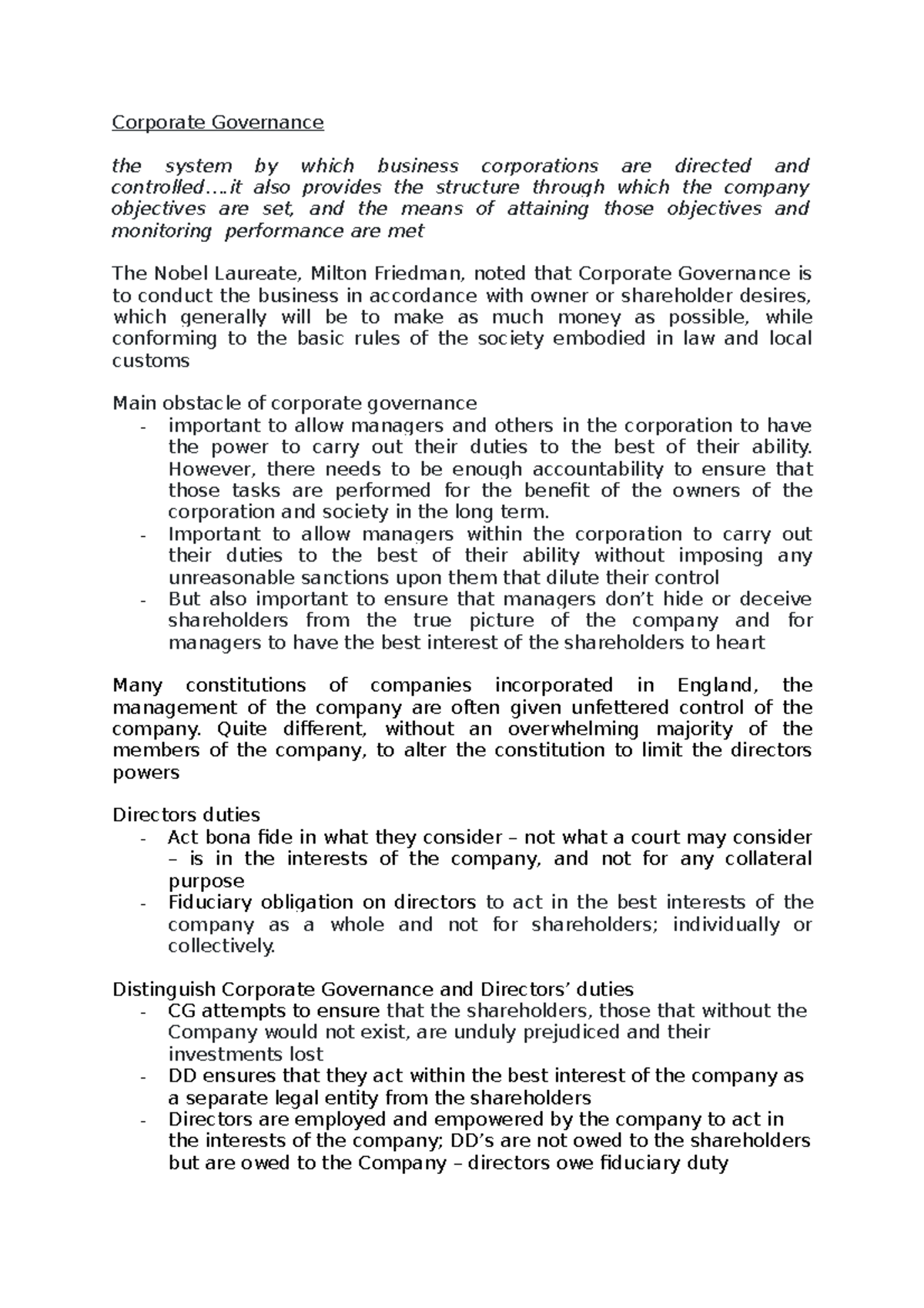 Corporate Governance/DD - Corporate Governance the system by which ...