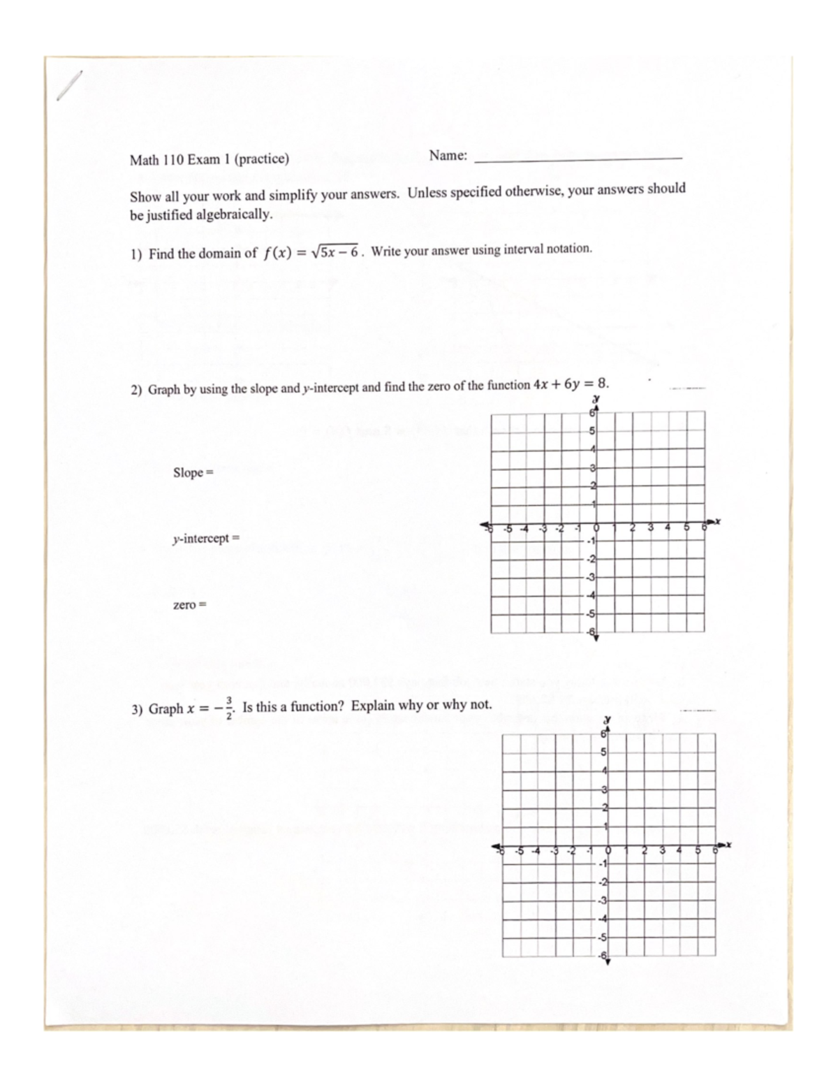 Math 110 Exam 1 (practice)-1 - Studocu