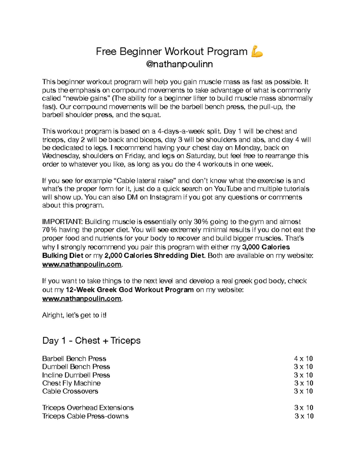 Free Beginner Workout Program 2 - It puts the emphasis on compound ...