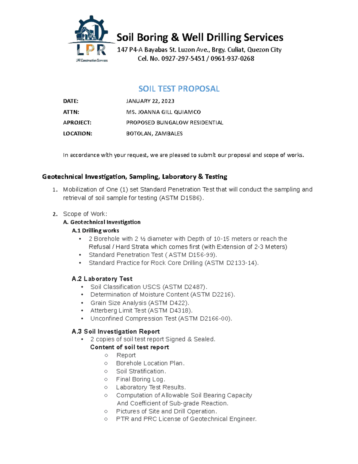 LPR Soil-Boring Botolan, Zambales 2 Borehole MS. Joanna GILL Quiamco ...