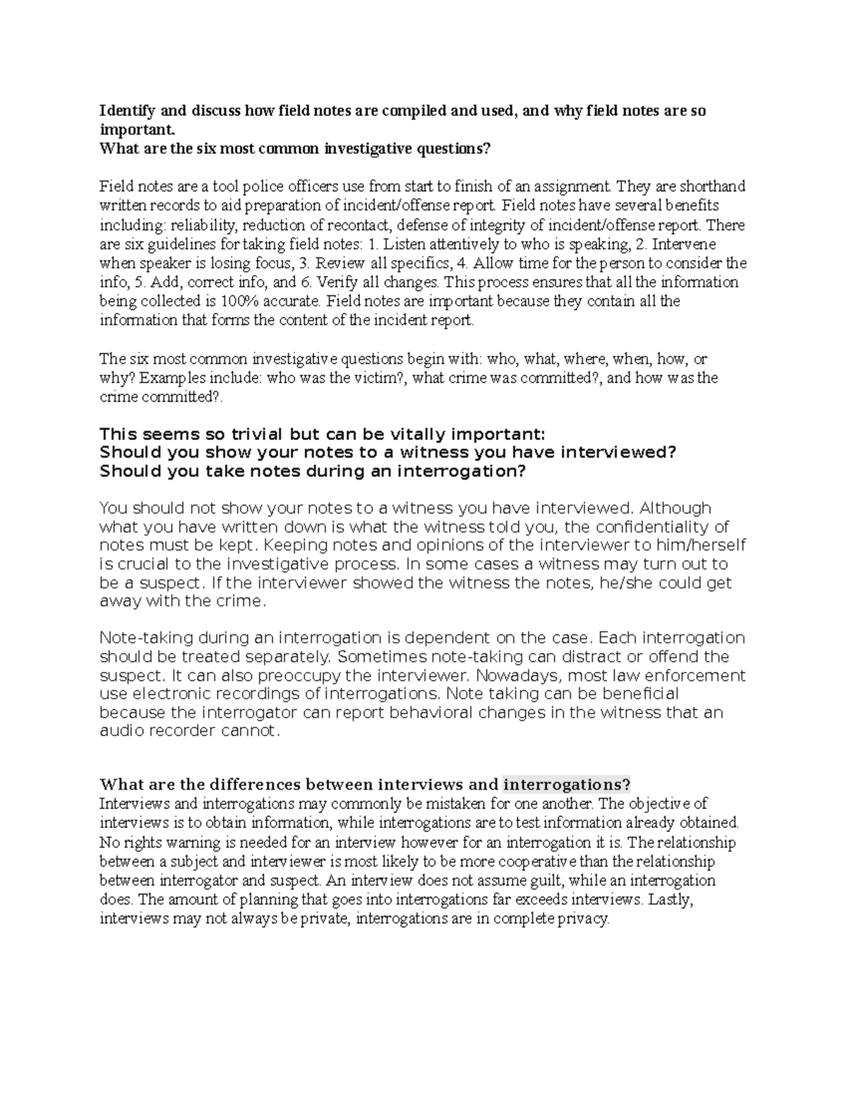 Discussion 4 - Identify and discuss how field notes are compiled and ...