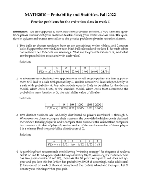 Problem set 1 solution - MATH2010 – Probability and Statistics, Fall 2022 Practice problems for ...