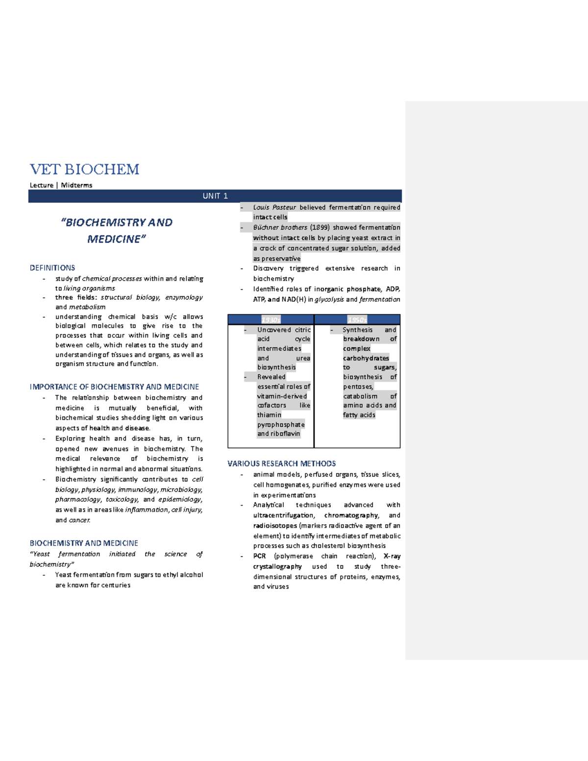 VET Biochem - UNITS 1-3 - VET BIOCHEM Lecture | Midterms UNIT 1 ...