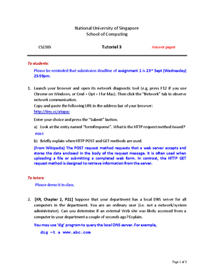 Tutorial 2 ans - National University of Singapore School of Computing CS2105 Tutorial 2 Answer ...