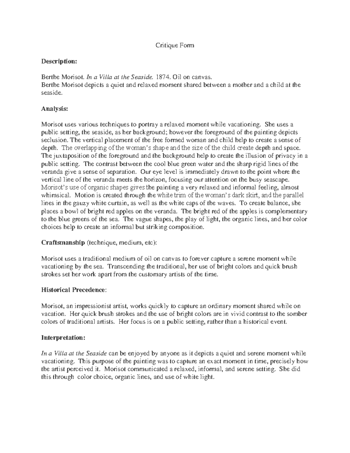 Student Example(1) - art about culture - Critique Form Description ...