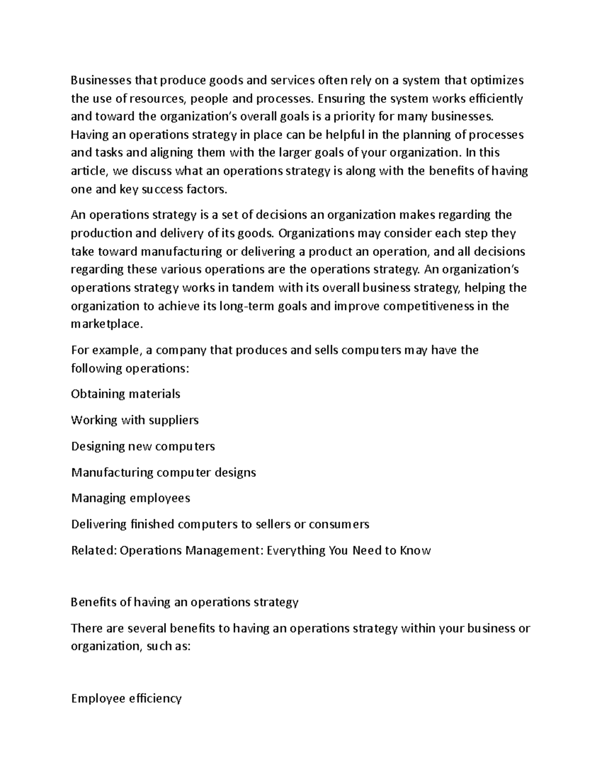 Operations strategy, benifits and elements - Businesses that produce ...