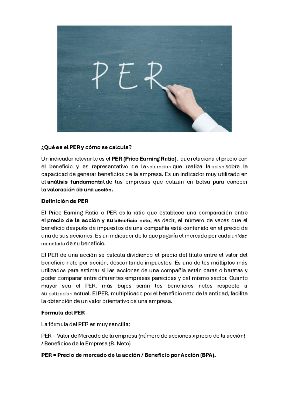 Qué es el PER y cómo se calcula - ¿Qué es el PER y cómo se calcula? Un ...