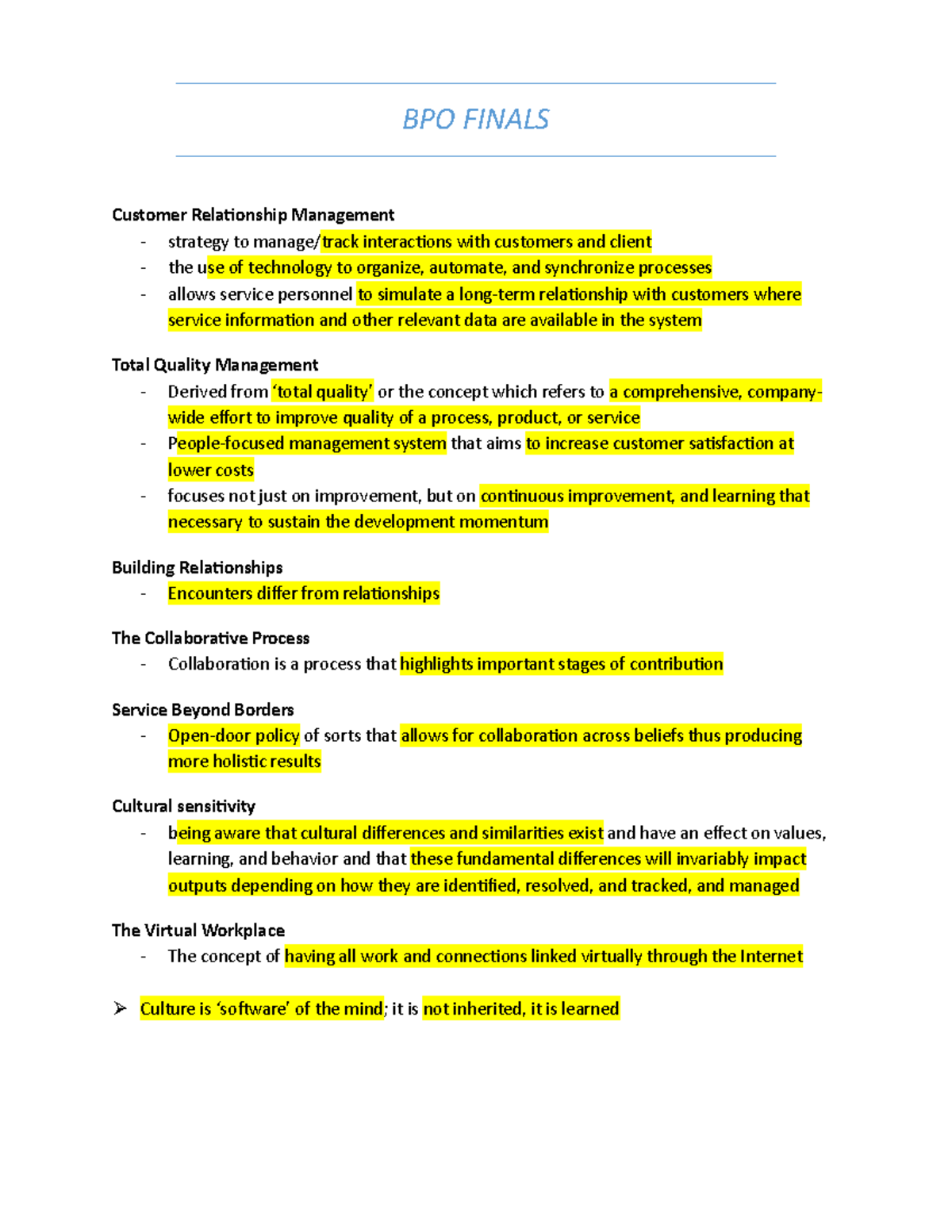 BPO Finals - Lecture notes for the whole academic year in Business ...