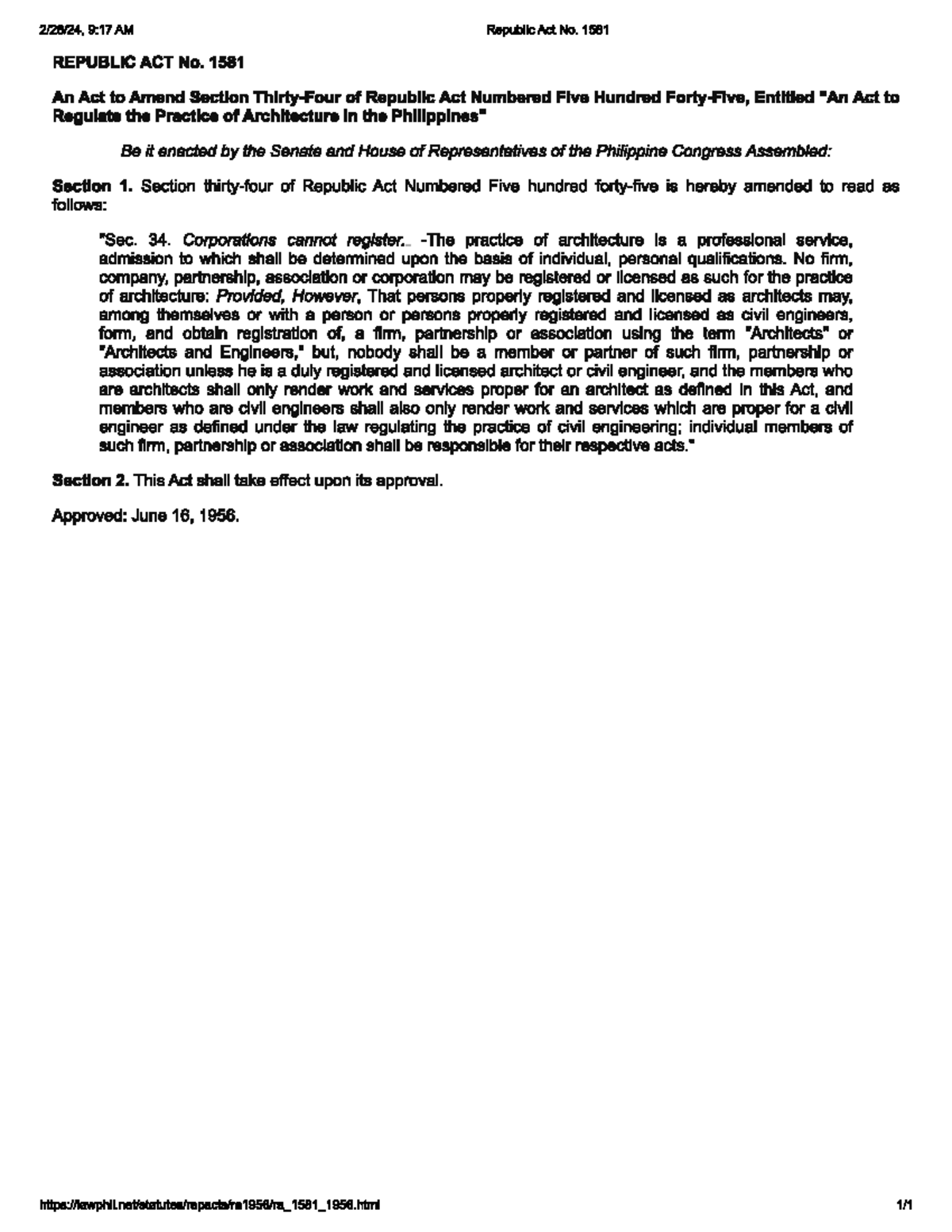 RA 1581 An Act to Amend Section 34 of RA 545 - Bachelor of Secondary ...